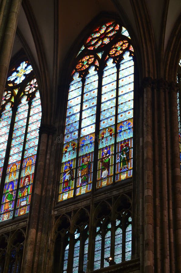 Cologne Cathedral Interior and Stained Glass Windows Stock Photo ...