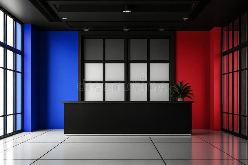 Interior of a Colored Beauty Salon with Panoramic Windows and a ...