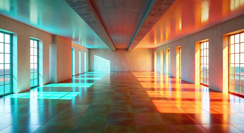 The Interior of a Colorful Empty Room with Large Windows Stock Photo ...