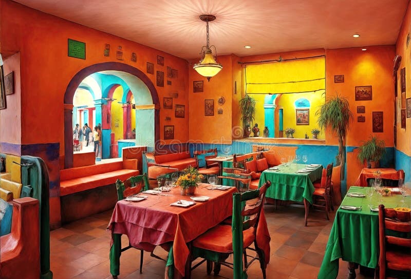 Interior of a Colorful Traditional Mexican Restaurant Day Scene Stock ...