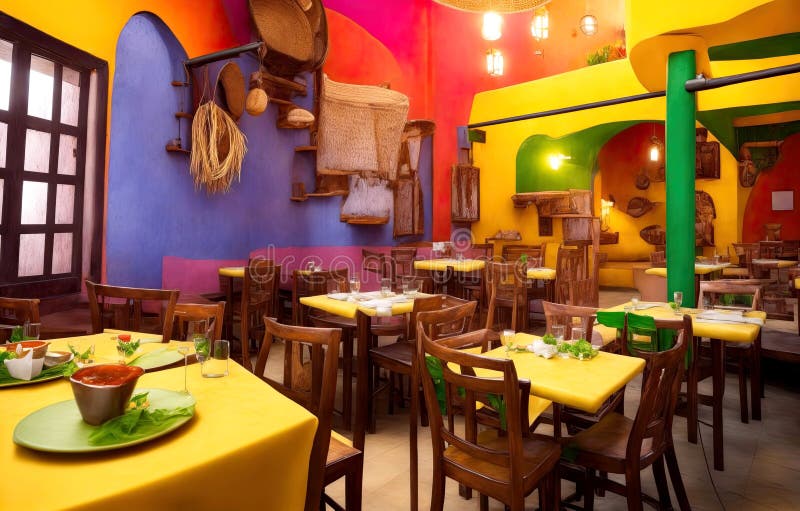 Interior of a Colorful Traditional Mexican Restaurant Day Scene Stock ...