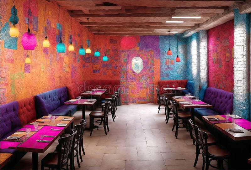 Interior of a Colorful Traditional Mexican Restaurant Day Scene Stock ...