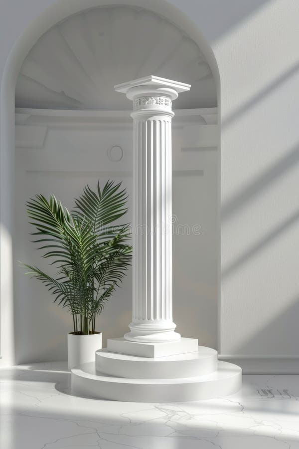 Interior with Column and Plant Stock Image - Image of design, column ...