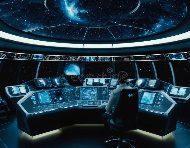 Interior of the Command Center of a Colossal Starship, Panoramic Views ...