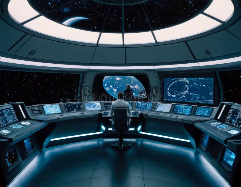 Interior of the Command Center of a Colossal Starship, Panoramic Views ...