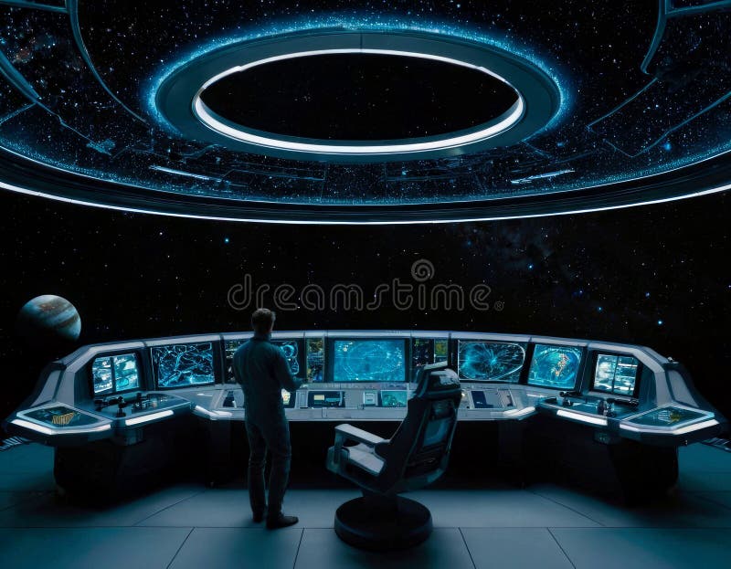 Interior of the Command Center of a Colossal Starship, Panoramic Views ...