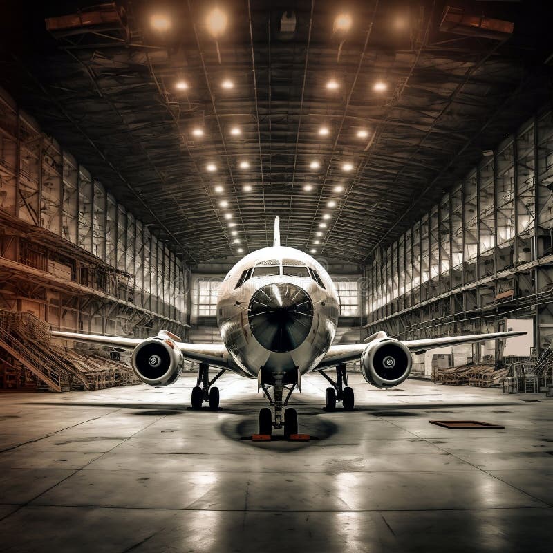 Interior of Commercial Airplane in Hangar. Generative AI Stock ...