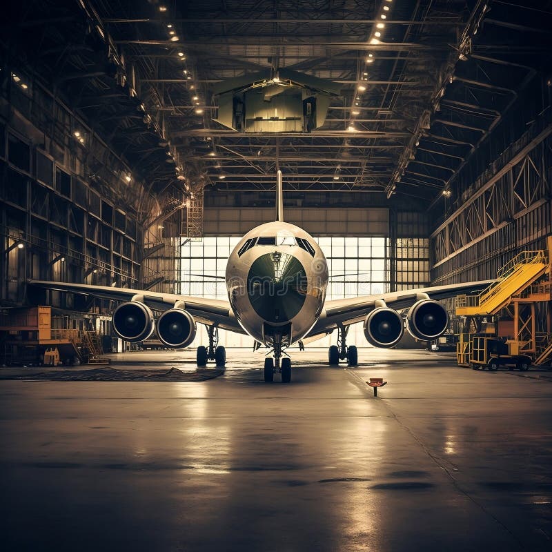 Interior of Commercial Airplane in Hangar. Generative AI Stock ...