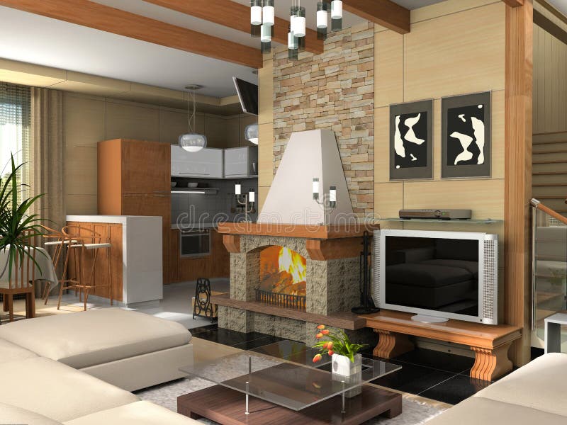 Interior con chimenea foto de archivo. Imagen de muebles - 2321148