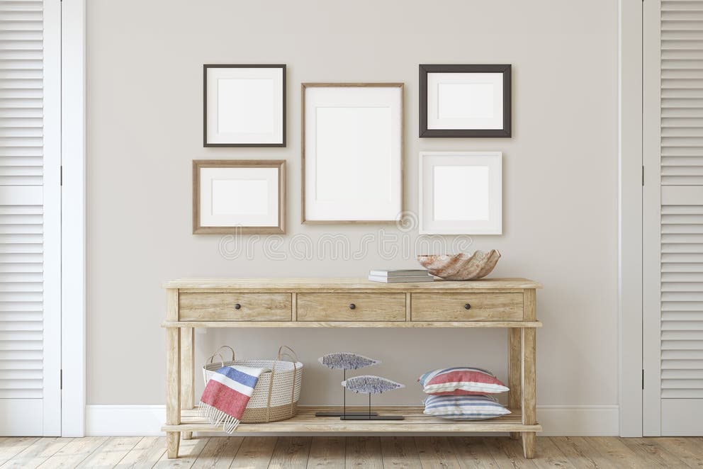 Interior with Console Table. Different Frames on the Wall. 3d Render ...