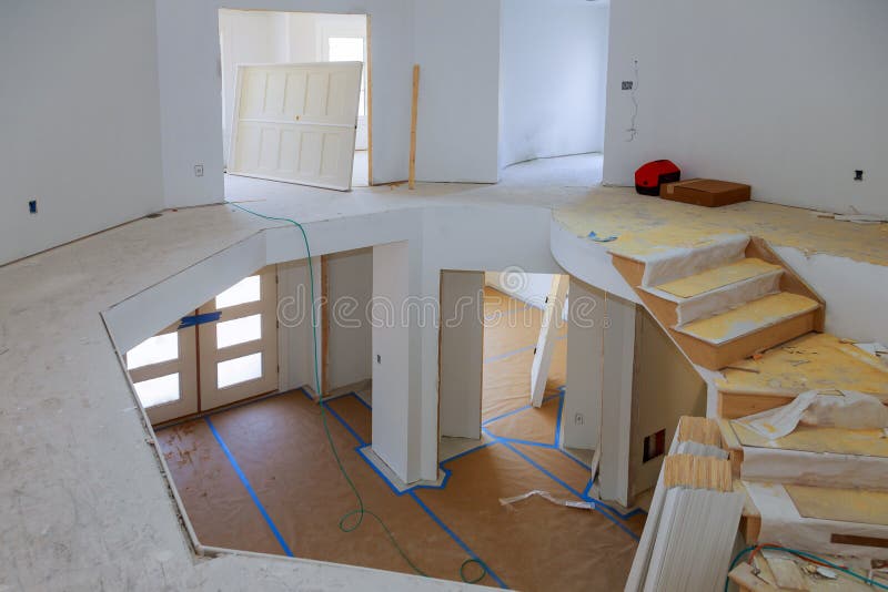 Interior Construction of Housing Project with Drywall Installed Door ...