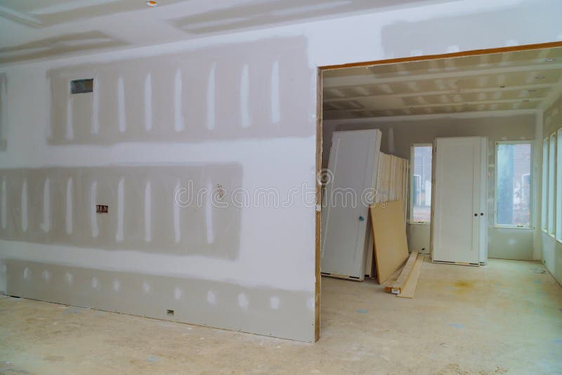 Interior Construction of Housing Project with Drywall Installed Door ...