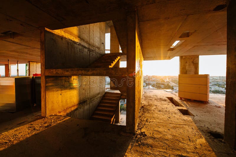 Interior Construction of Housing Project with Drywall Installed and ...