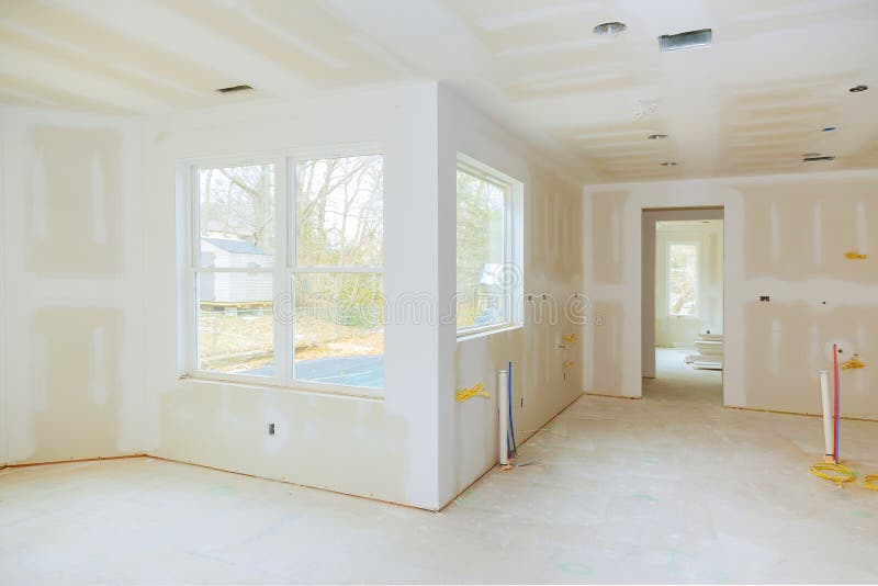 Interior Construction of Housing Project with Drywall Installed and ...