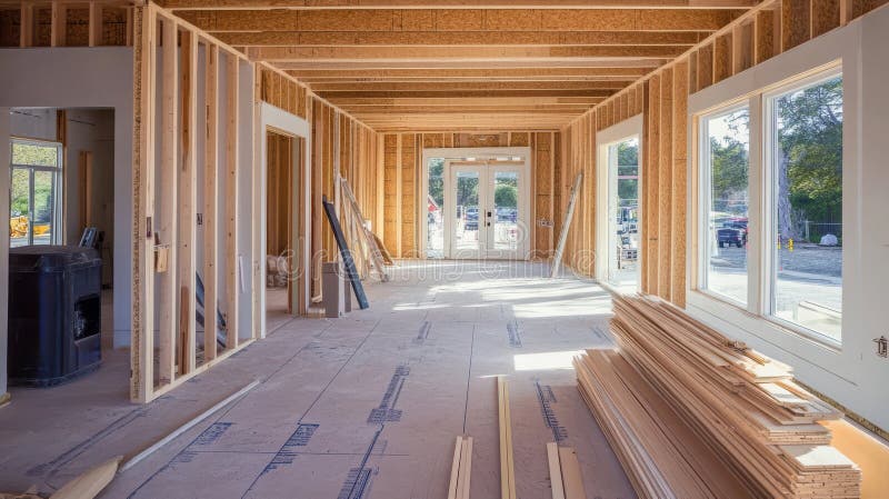 Interior Construction Showing Framing and Wood Building Materials Stock ...