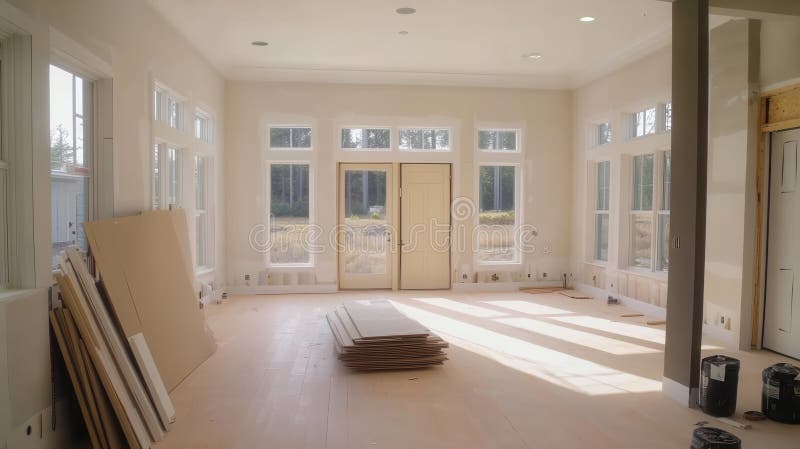 Interior Construction Site of House with Building Materials and Natural ...