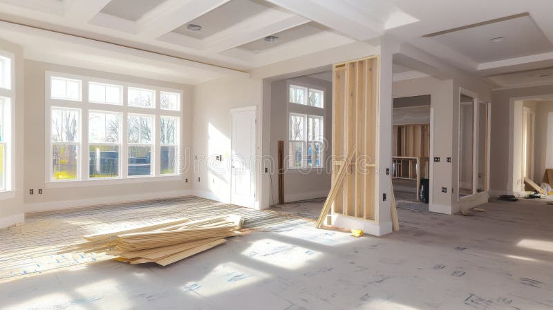 Interior Construction Site of a Modern House with Building Materials ...