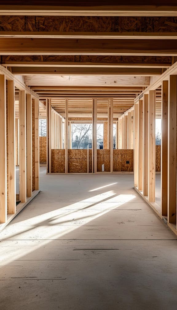 Interior of Construction Site with Timber Frame Support and Progress on ...