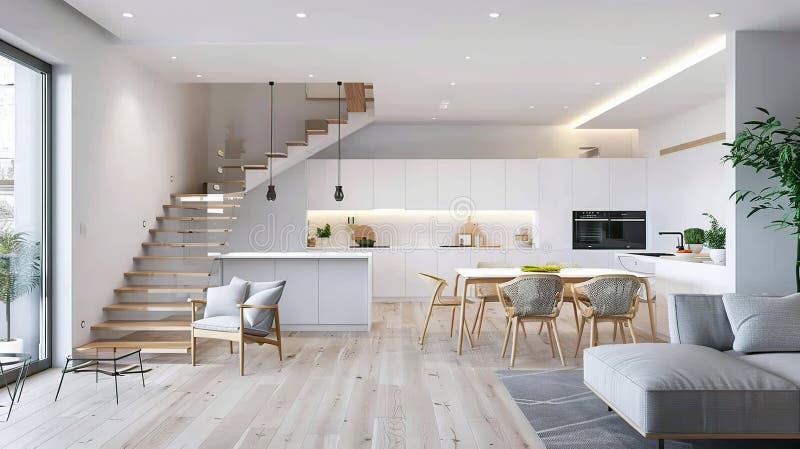 Interior of Contemporary Home with Open Plan Kitchen and Dining Area of ...