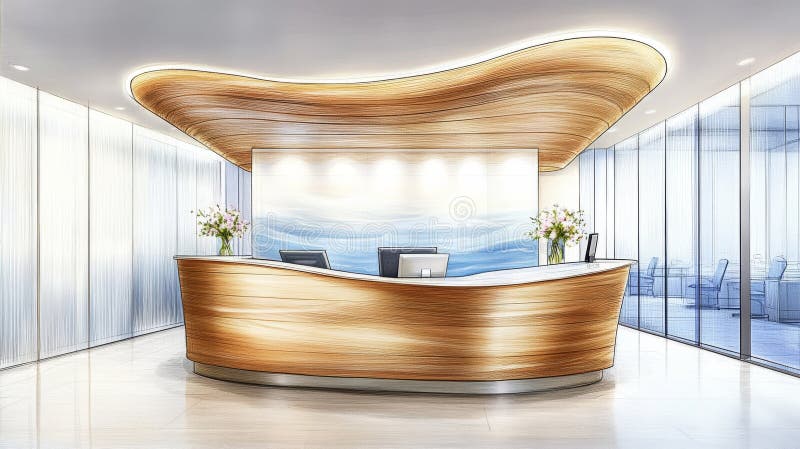 A Pencil Drawing Depicts the Interior of a Modern Hotel, Featuring a ...