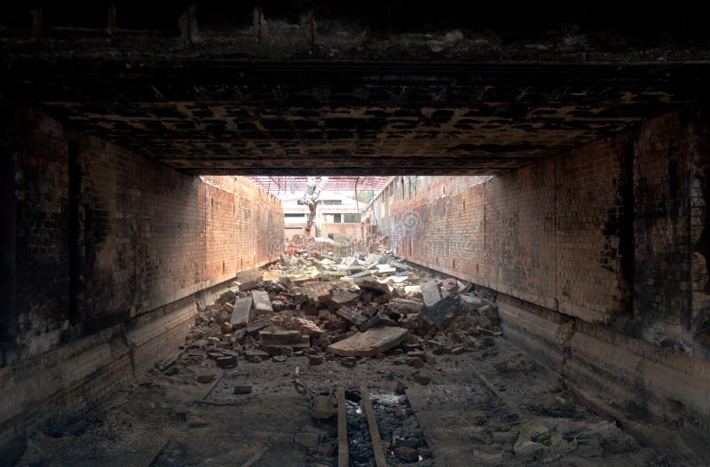 Interior Corridor of Abandoned Brick Factory, Stock Photo - Image of ...