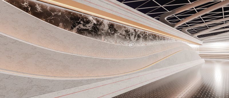 Interior Corridor with Curved Wall Lines 3d Render Stock Illustration ...