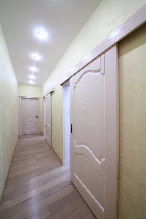 Interior Corridor with Two Open Doors Coupe in the Stock Image - Image ...