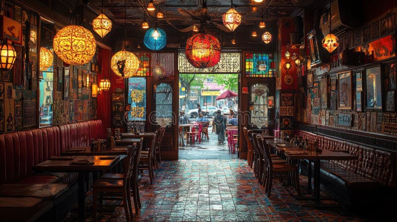 Interior of a Cozy Bar with Eclectic Decor and Vintage Lighting Stock ...