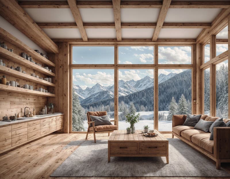 Interior of a Cozy Chalet . AI Generated Stock Photo - Image of house ...