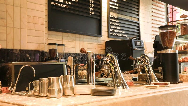 Interior of a Cozy Coffee Shop Stock Video - Video of equipment, dishes ...