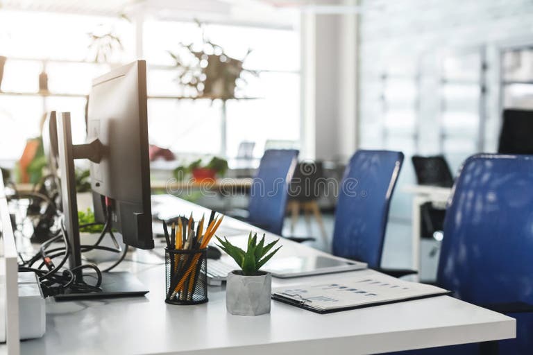 Interior of Cozy Empty Modern Coworking Office Stock Image - Image of ...
