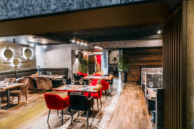 Interior of Cozy Modern Restaurant in Light, Soothing Colors with an ...