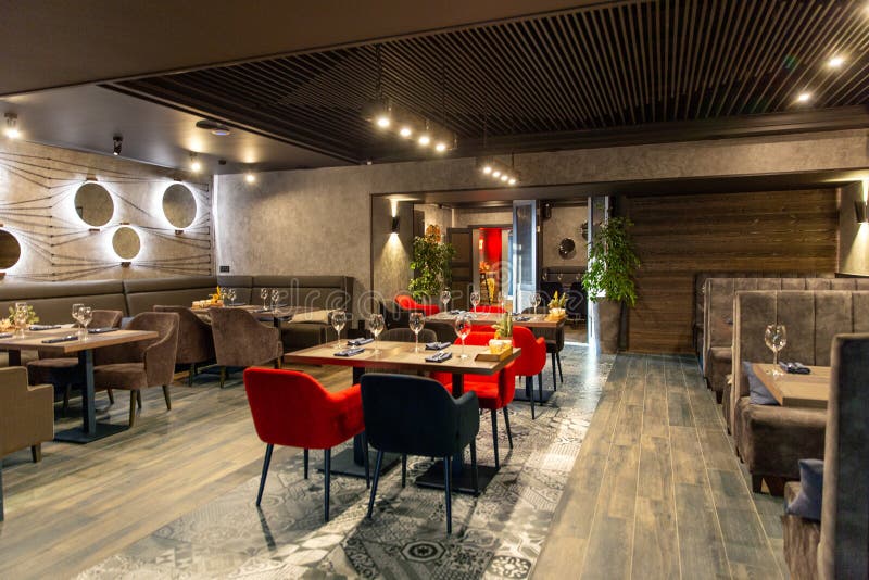Interior of Cozy Modern Restaurant in Light, Soothing Colors with an ...