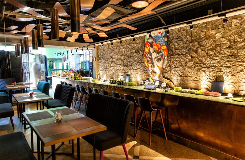 Interior of Restaurant in Latin American Style. Bar Counter Editorial ...