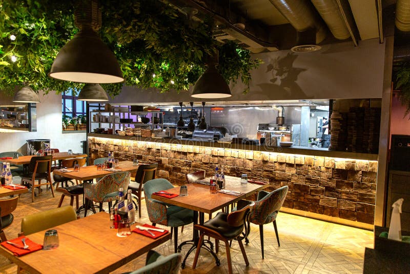 Interior of Cozy Restaurant in Modern Style Stock Photo - Image of ...