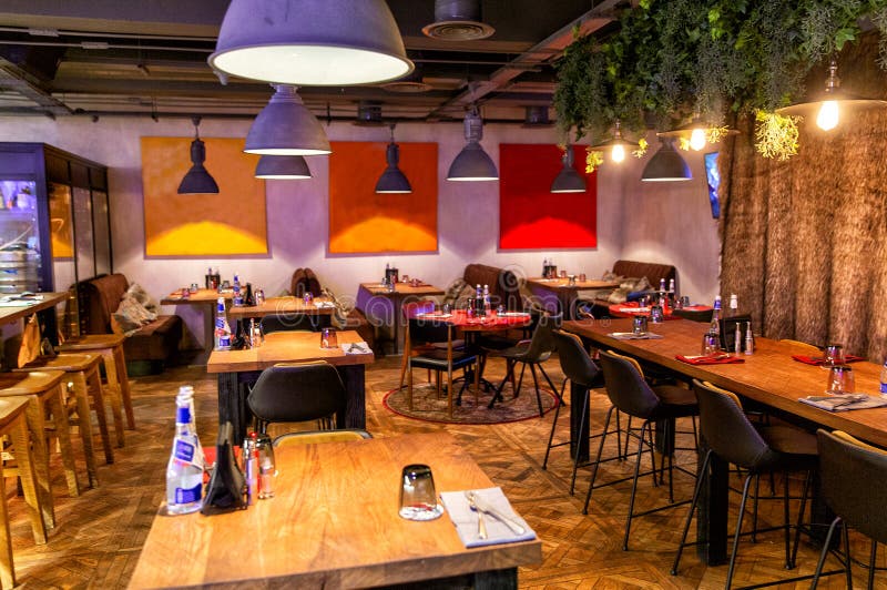 Interior of Cozy Restaurant in the Modern Style with Open Kitchen Stock ...