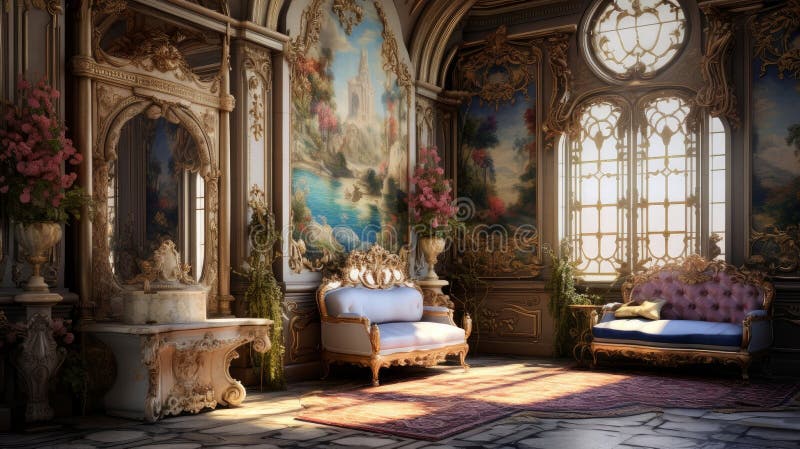 Interior of a Cozy Room in Baroque Style Stock Illustration ...