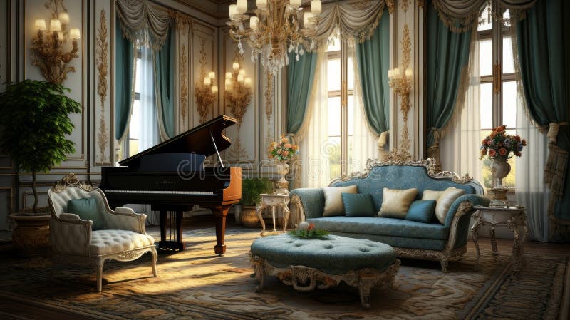 Interior of a Cozy Room in Empire Style Stock Image - Image of windows ...