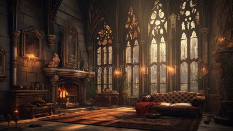Interior of a Cozy Room in Gothic Style Stock Illustration ...
