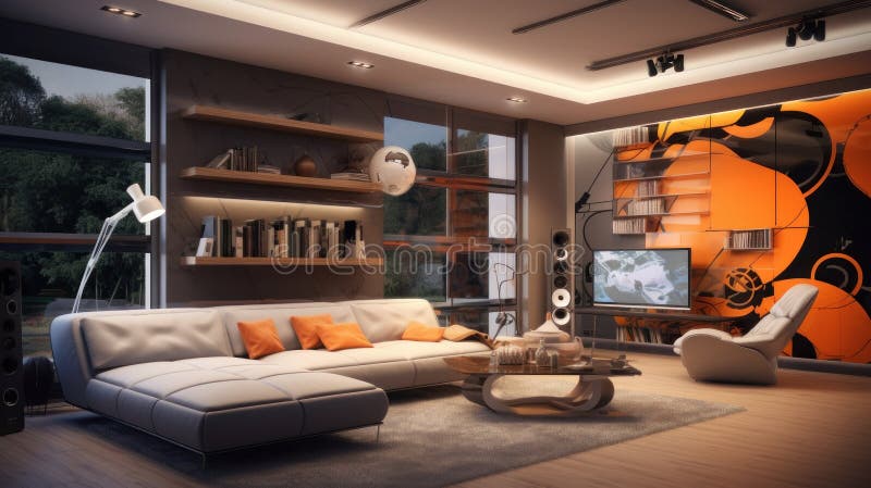 Interior of a Cozy Room in High-tech Style Stock Illustration ...