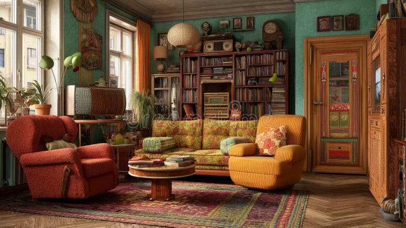 Interior of a Cozy Room in Kitsch Style Stock Image - Image of comfy ...