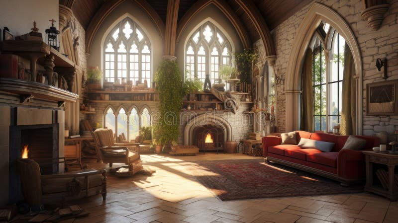 Interior of a Cozy Room in Romanesque Style Stock Illustration ...