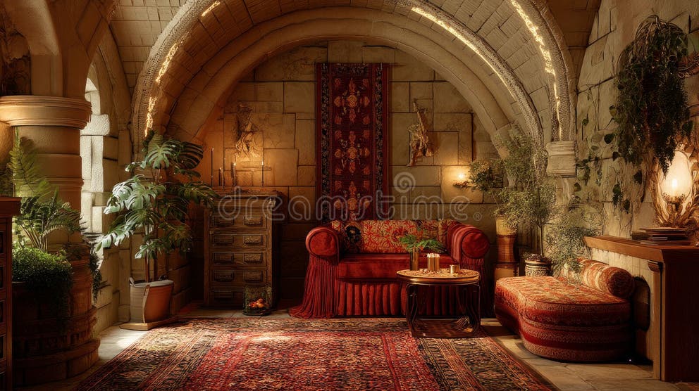 Interior of a Cozy Room in Romanesque Style Stock Image - Image of ...