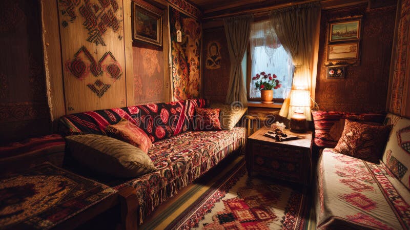 Interior of a Cozy Room in Russian Style Stock Illustration ...