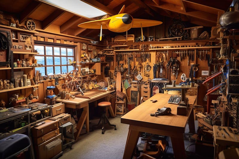 Interior of a Cozy Woodworking Workshop. Essence of Craftsmanship ...