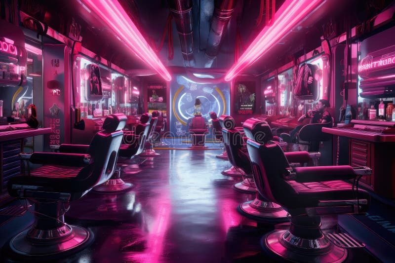 Interior of Cyberpunk Barbershop. Generative AI Stock Illustration ...