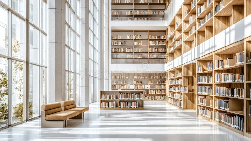 Interior 3D Rendering of a Modern Public Library with Blank Blank Walls ...