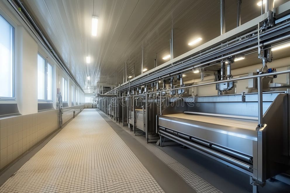 Modern Dairy Processing Facility Interior with Automated Milking ...