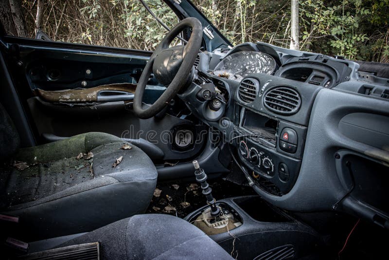 Interior of a Damaged Car Parked in Nature Stock Photo - Image of ...