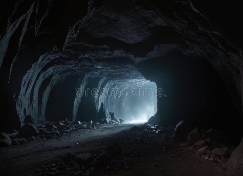 Interior of a Dark Cave with Light Coming from the End. the Concept of ...